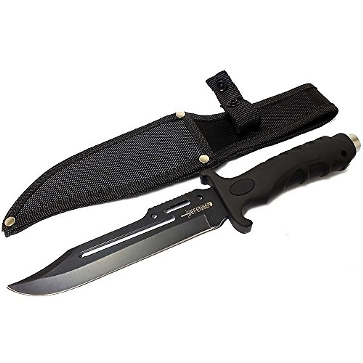 10.5" Black Hunting Knife Rubber Handle with Sheath