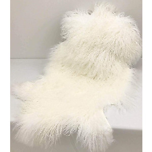 Genuine Tibetan Mongolian Sheepskin Fur Rug Hide Pelt Throw Rug Lamb Wool Carpet Fur Used for Area Rug or Across Armchair，Ivory White