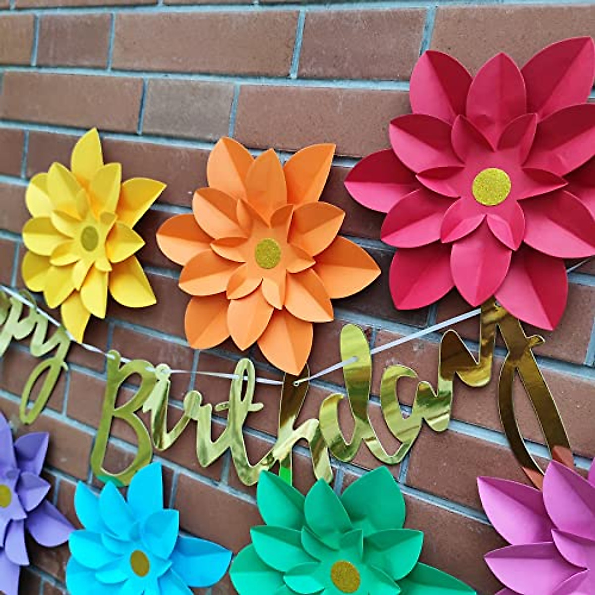 Mybbshower Rainbow Paper Fiesta Flower for Wall 10" Set of 7 Carnival Rainbow Theme Party Birthday Celebration Backdrop Decoration