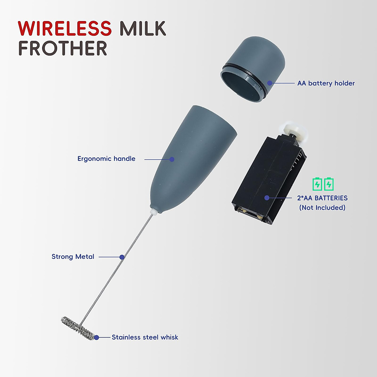 YANDEA Milk Frother Wand, Handheld Drink Mixer, Coffee mixer, Electric Mini Coffee Foam Maker for Lattes, Cappuccino, Matcha, Hot Chocolate&Coffee Creamer, Battery Operated handheld frother whisk