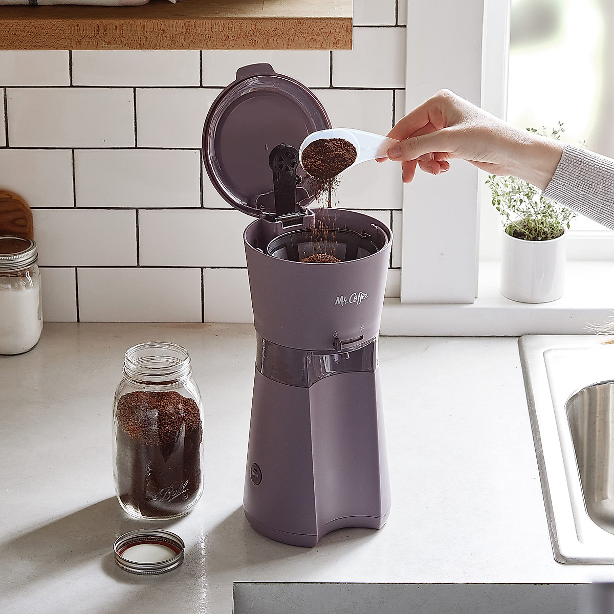 Mr. Coffee Iced Coffee Maker, Single Serve Machine with 22-Ounce Tumbler and Reusable Coffee Filter, Lavender