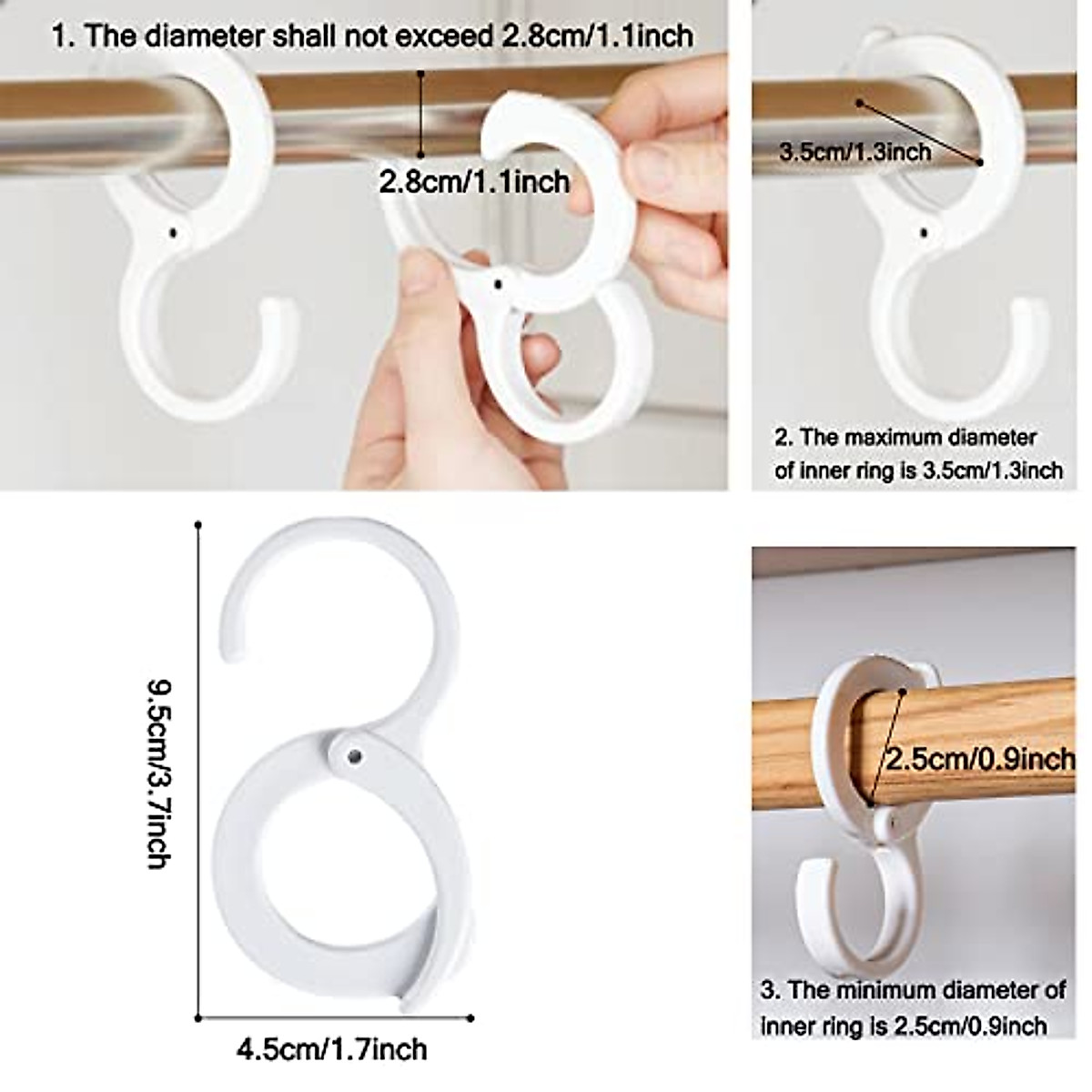 WWW 20 Packs Organizer for Closet - S Hooks- Plastic Hanging Hooks with Safety Adjustable Gear Purse Hangers for Closet which Saves Space Windproof Hook