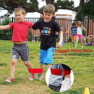 28PCS Potato Sack Race Bags, Egg and Spoon Race, Carnival Games 3-Legged Relay Race Bands, Outdoor Games for Kids and Adults (with Game Prizes & Whistles), Outside Yard Lawn Birthday Party Games