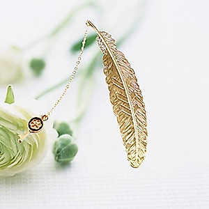 Leaf Metal Bookmarks,Retro Unique Personalized Bookmark,Vintage Metal Feather Bookmark with Key Shell Snowflake Pendant，Christmas Thanksgiving Idea Gift for Women Men Kids Book Lovers Key