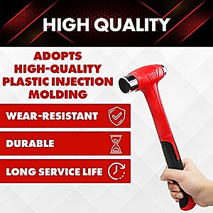 YIYITOOLS 2Pcs Dead Blow Hammer Set,16oz(1LB)Ball Pein Hammer,27oz(1.5LB)Dead Blow Hammer,Red and Black, Shockproof Design, No Rebound Mallet Unibody Molded Checkered Grip Spark and Rebound Resistant