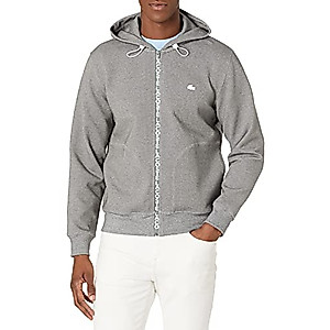 Lacoste Men's Long Sleeve Zipper Taping Hooded Sweatshirt, Heather Lead, 3XL