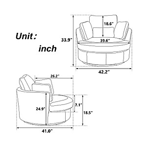 GoDoco Swivel Accent Barrel Chair Wide Chair Body with 3 Pillows for Living Room or Bedroom Hotel Lounge Club Round Chair Modern Sofa (Blue)