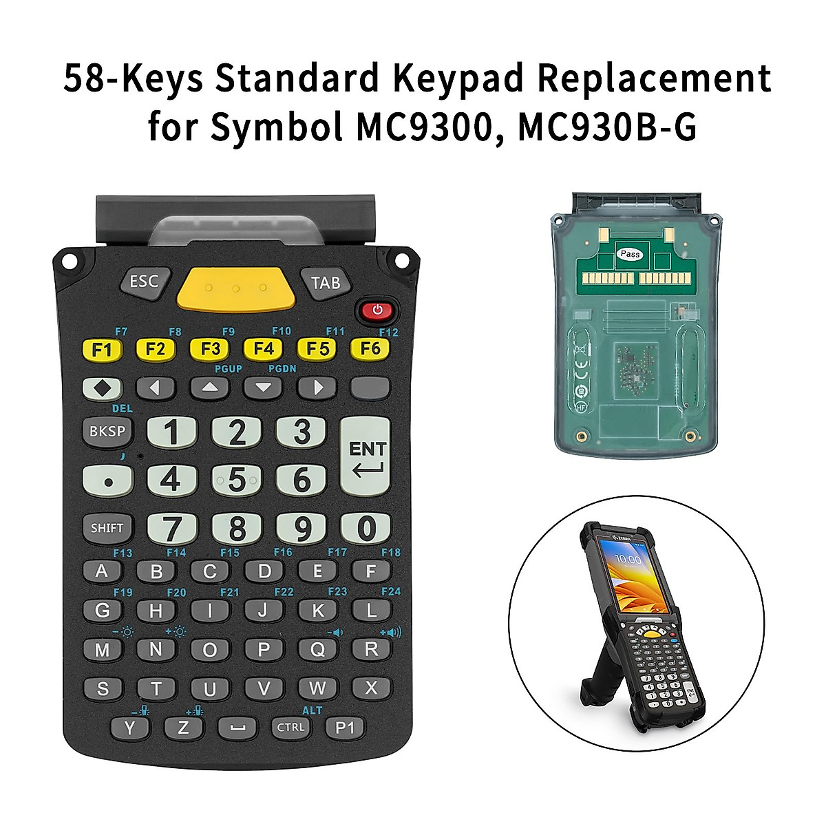 CARPSDZY 58-Keys MC9300 Standard Alpha Numeric Keypad Replacement for Zebra Symbol MC930B-G Barcode Scanner Handheld PDA Mobile Computer, Responsive Keyboard (KYPD-MC9358ANR-01, KYPD-MC9358ANR-10)