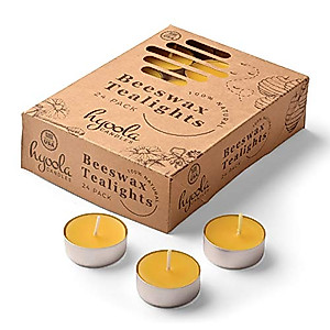 HYOOLA Beeswax Tealight Candles in Aluminum Cup - 24 Pack - 100% Pure Natural Beeswax Candles