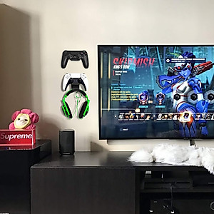 6amLifestyle 2 Pieces Controller and Headphone Stand Holder with Cord Holders for PS5 PS4 Xbox One Switch Pro Gamepad Controller Wall Mount Strong Adhesive/Screws, Shark 12 Pro