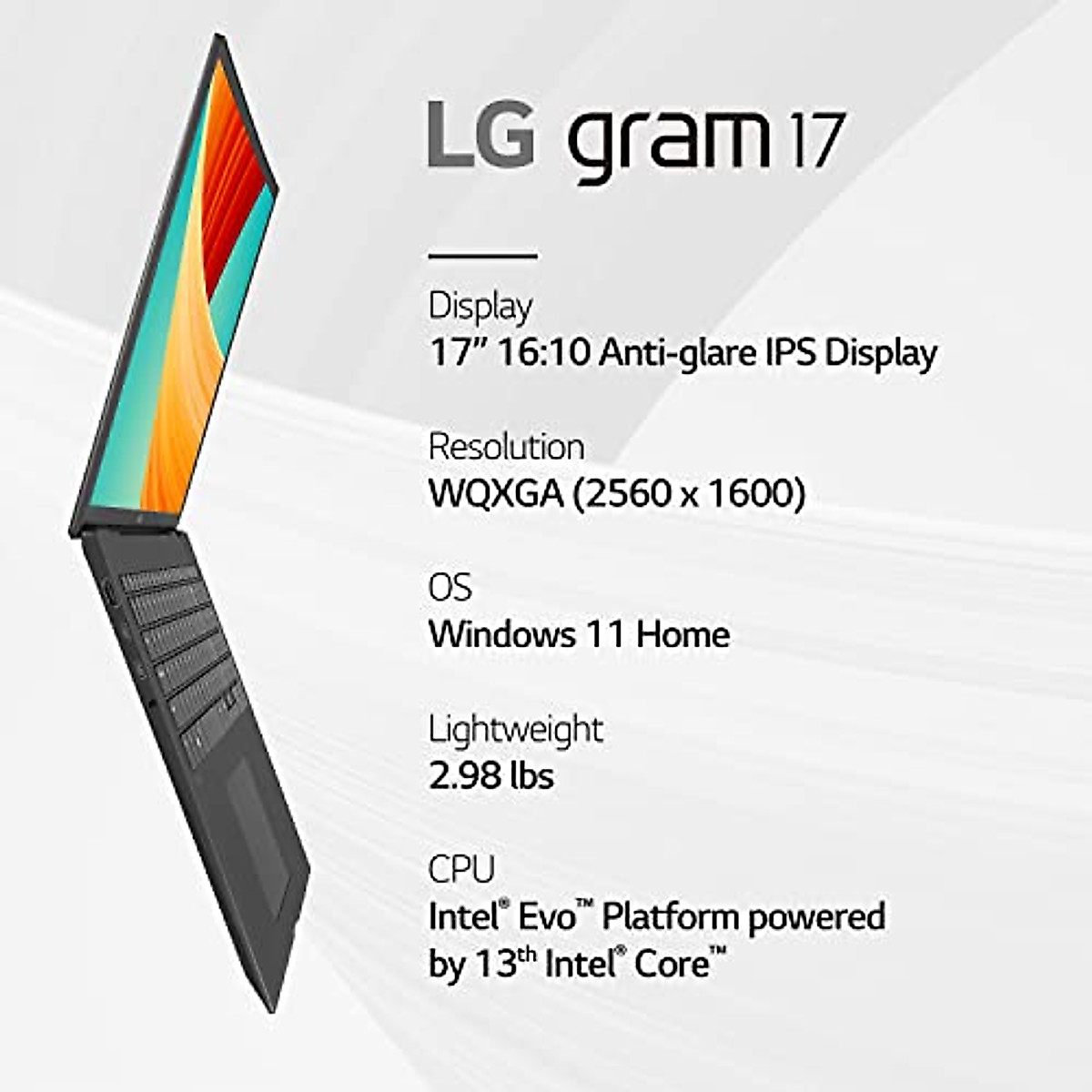LG gram 17” Lightweight Laptop, Intel 13th Gen Core i7 Evo Platform, Windows 11 Home, 32GB RAM, 2TB SSD, Gray