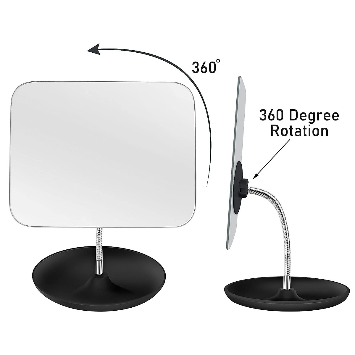LFOYOU Table Vanity Mirror with Stand - Makeup Mirror for Desk - Adjustable Flexible Gooseneck, 360°Rotation Folding Portable Bathroom Shaving Cosmetic Mirror Square