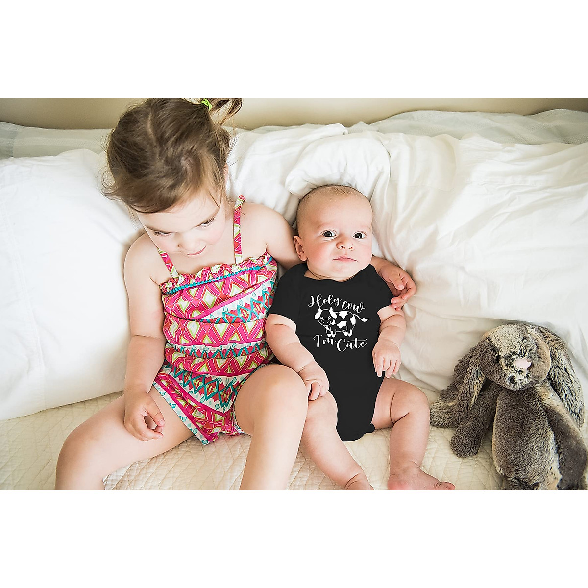 AW Fashions Holy Cow I'm Cute Bodysuit Funny Baby Announcement Girl Clothes Cute Newborn Boy Outfits (Newborn, Black)