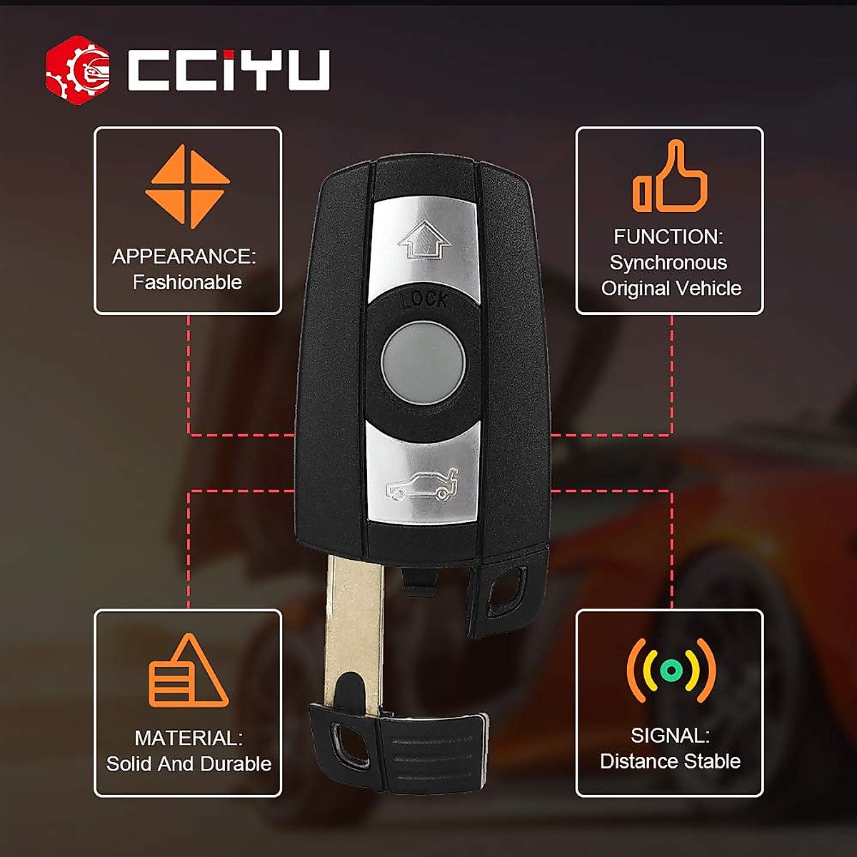 cciyu 1 X Flip Key Fob Uncut Blade (SHELL CASE) 3 Buttons Replacement for Smart Key Shell Blade Fob E90 E91 E92 E60 Remote Case for BMW 1 3 5 6 X Series