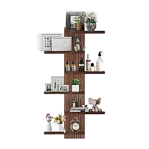 Jiofaviu Vertical Column Shelf Floating Storage - Wall Shelf 6 Tier Unit 5.91" x 17.72" x 31.5" Organizer Tall Tower Design Utility Shelf, Home Decor Bedroom Living Room (Solid Wood) (A)