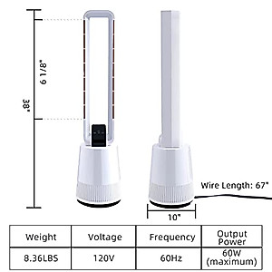 HealSmart 38 inch Bladeless Fan, 3 Speeds & 15 Hours Timer Tower Fan, with Remote Control, Air Circulator Fan for Room, White