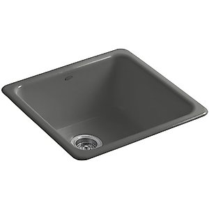 KOHLER K-6587-58 Iron/Tones Self-Rimming (20-7/8" X 20-7/8") or Undercounter (17-7/8" X 17-7/8") Kitchen Sink, Thunder Grey