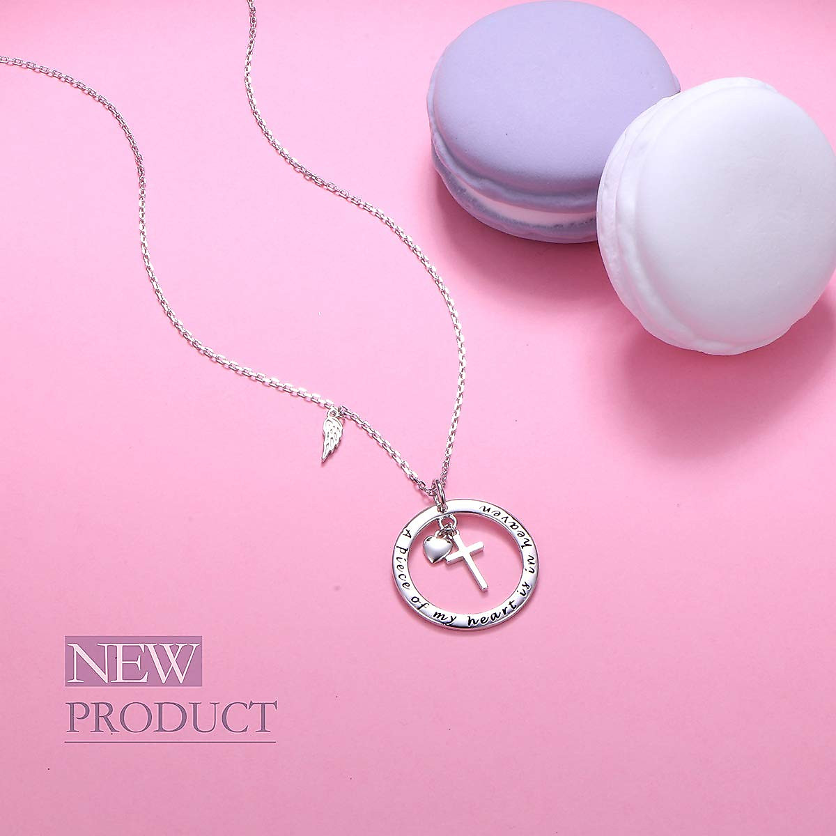 FLYOW 925 Sterling Silver Memorial Necklace A Piece of My Heart is in Heaven Pendant Jewelry in Memory of Mom Dad Grandma Grandpa Baby Loss Memorial Gift