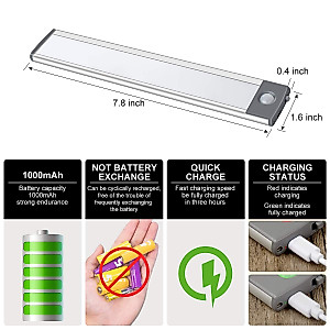 30-LED Motion Sensor Cabinet Light,Under Counter Closet Lighting, Wireless USB Rechargeable Kitchen Night Lights,Battery Powered Light,Uniform Light for Wardrobe,Cabinet,Cupboard（Warm Light）
