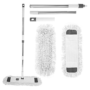 Dust Mop with 125cm Long Handle and 2 Mop Pads Commercial Duster Floor Mop 360 Degree Rotating Flat Mop Large Wet and Dry Mop Household Cleaning Supplies for Hotel Gym Garage Hospital