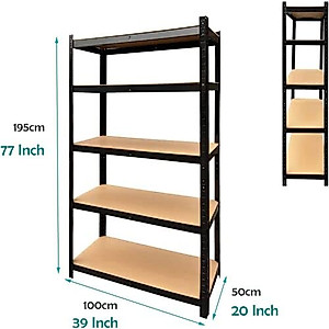 AUTOFU Storage Shelves,5 Tier Adjustable Garage Storage Shelving, Heavy Duty Metal Storage Rack Shelf Unit for Warehouse, 195x100x50cm