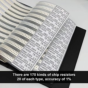 0603 SMD Resistor Kit, WEELON 4250pcs 0603 SMD chip Fixed Resistor Kit 170 Values 1 Ohm-10M Ohm 1% Resistors Assortment kit with Storage Book for DIY Projects, Respberry Pi Projects and Experiments