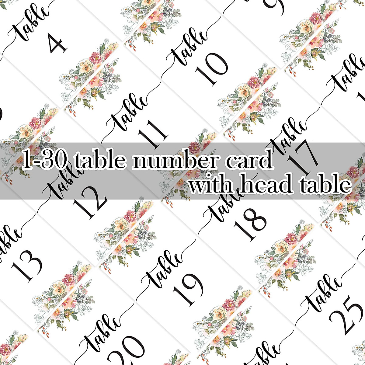 Wedding Table Numbers-Floral Table Numbers 1-30 for Wedding Reception, Double-Sided Table Number Cards Plus Head Table Card for your Wedding, Anniversary, Birthday Party or Celebration, 4"x6"