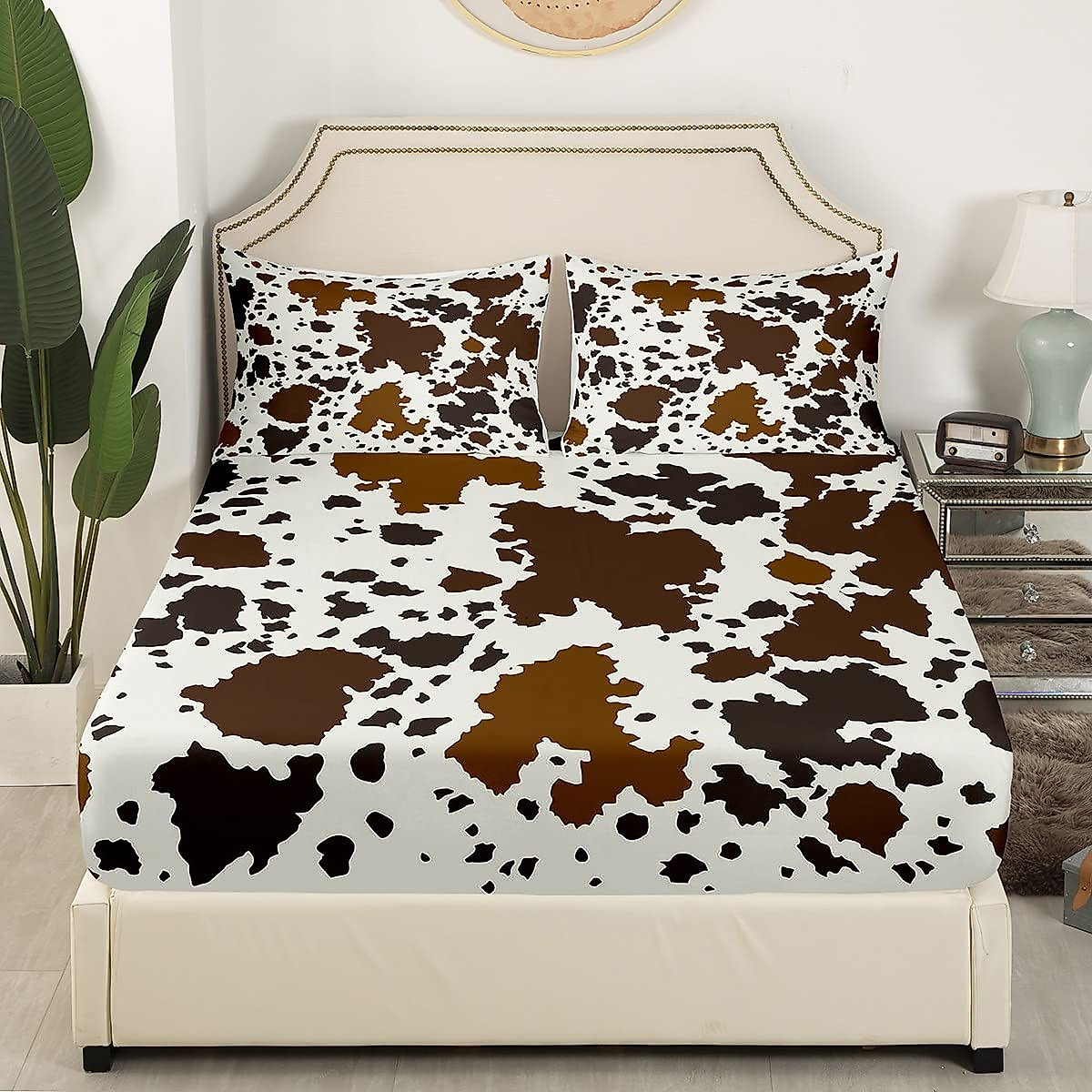 Cow Print Bedding Set Adult Women Brown Highland Cow Print Fitted Sheet for Boys Girls Western Room Decor Fitted Bed Sheets Wild Animal Farmhouse Milk Cow Print Bedding Collections, Twin Size