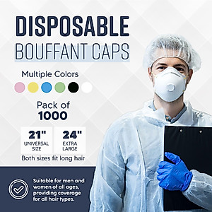 Medical Nation 21" Disposable Bouffant Caps |CASE OF 1000, WHITE| Hairnets, Non-Woven, Non-Pleated Head Hair Covers |For Medical, Labs, Nurse, Tattoo, Food Service, Hospital, Cooking - Size 21" White