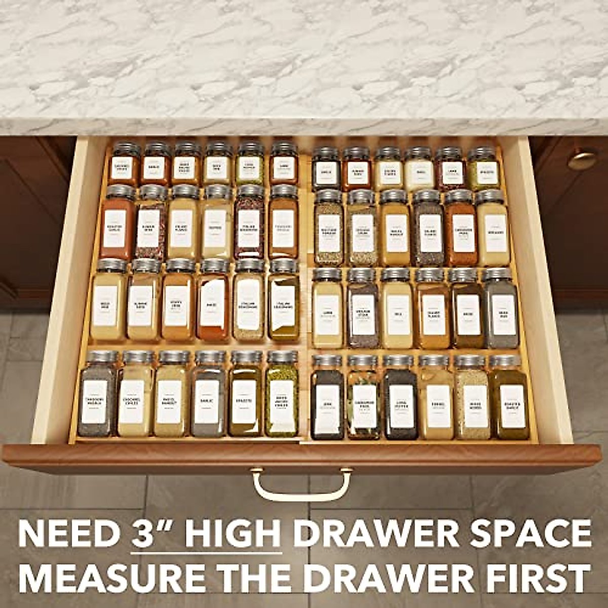 SpaceAid Bamboo Spice Drawer Organizer, Expandable 4 Tier Spices Rack for Cabinet Drawer, Kitchen Seasoning Storage Drawer Insert Organization (Jars Not Included, From 12" to 23" Wide)