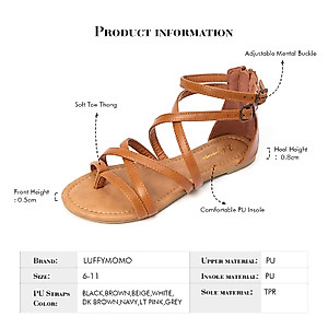 Luffymomo Women's Gladiator Strap Sandals Flat Fisherman Thong Cross Strappy Sandals（11 M US BROWN）