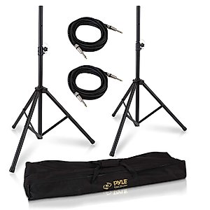 Pyle Universal Stand Kit-Height Adjustable 3.6’ -5.6’ Tall Sound Equipment Tripod Mount for Speakers w/ 35mm Insert-Home, Stage, Studio Use-(2), Black, 21’ ft 1/4" Audio Cable (PMDK102)