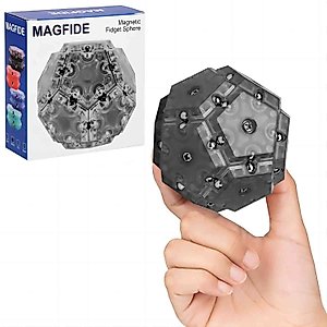 Anpole Magnetic Fidget Sphere, 12 Pcs Set Pentagons Puzzle Sphere Magnet Fidget Toys Fidget Balls Building Blocks Stress Relief Desk Toys for Teens & Adults (Grey)