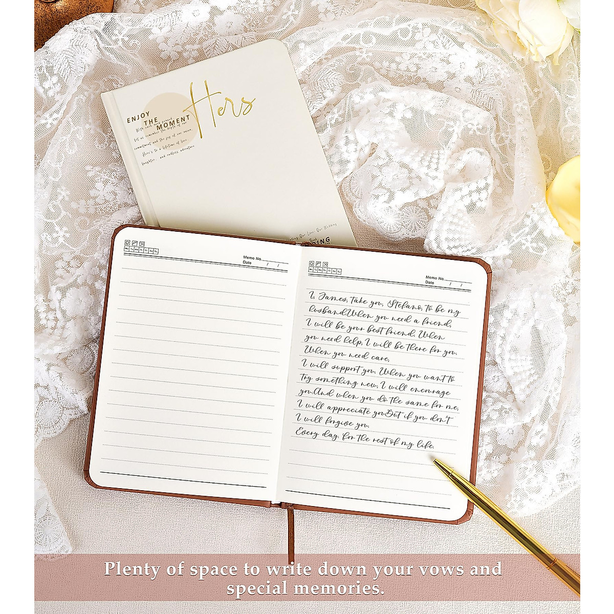 Wedding Vow Books, His and Hers Vow Books with Gold Foil Lettering, Hardcover Wedding Notebook 56 Lined Pages/28 Sheets, Perfect Wedding Essentials for Your Wedding Day,Bridal Gifts (Terracotta-Beige)