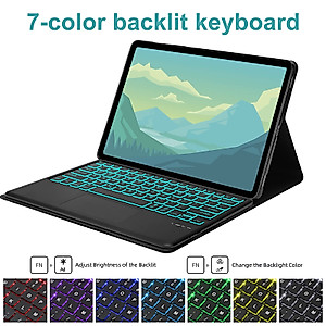 Samsung Galaxy Tab S8 Plus/S7 FE/S7 Plus 12.4 inch Keyboard Case, Smart Touchpad with S Pen Holder, 7 Color Backlit and Detachable Wireless Keyboard Cover, for Tab S7 FE 2021/S7+ 2020/S8+ 2022, Black