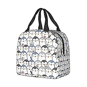 srufqsi Cute Penguin Greeting Lunch Bag Insulated Water-Resistant Tote Bag Reusable Lunch Box For Picnic Travel