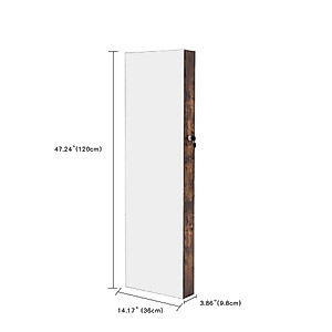 Jewelry Organizer Jewelry Cabinet Standing Jewelry Box with Full Body Mirror and Large Storage Lockable Wooden Cabinet Hung on The Door Or Wall (Antique Walnut)