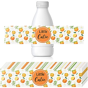 48 Pieces Baby Shower Water Bottle Labels Oranges little cutie baby shower decorations Bottle Stickers Waterproof Oranges Wrappers for Unisex Favors Decorations