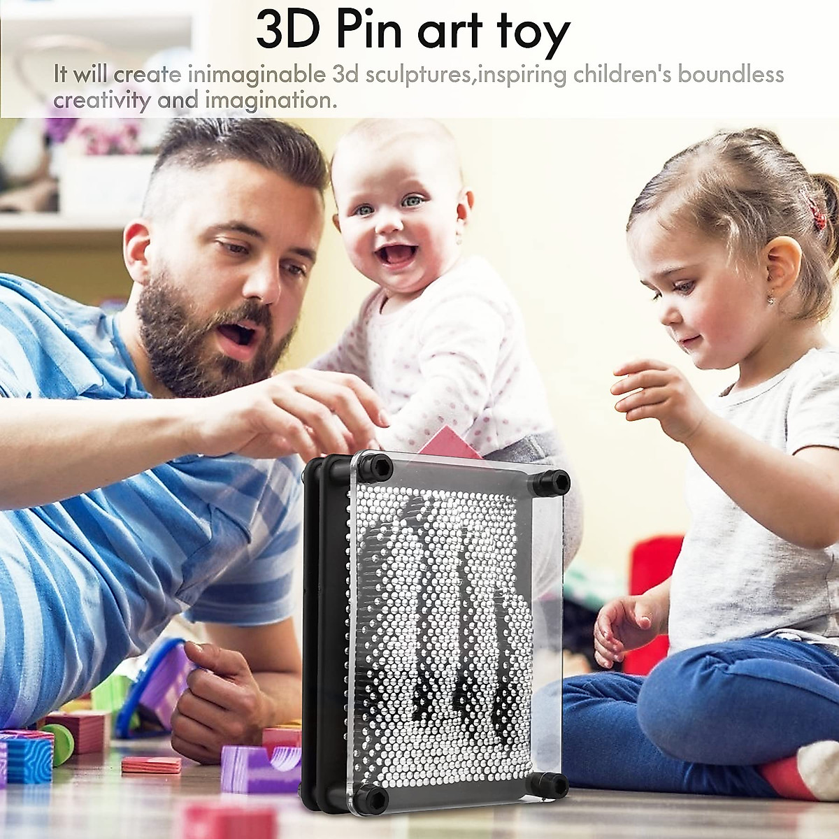 3D Pin Art Toy, Size 3.75” X 5” Unique Metal 3D Pin Art Board Impression Toy for Kids (Silver, Metal)