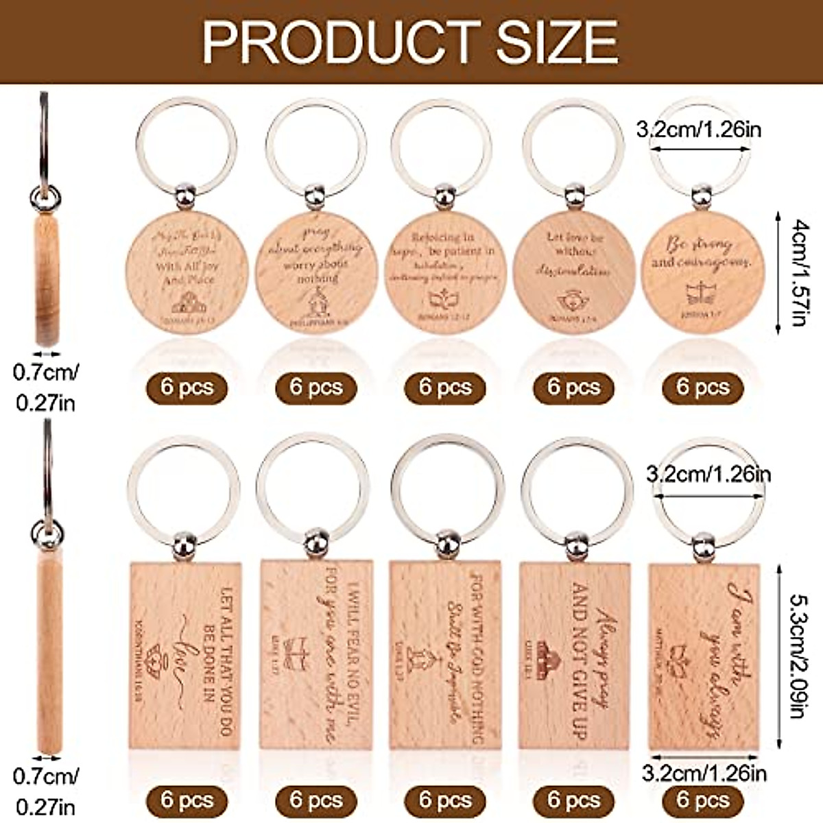 craftshou 60 Pack Bible Inspirational Keychains Wooden Bible Verse Bulk Key Chain Christian Quotes Sign Wood Keyrings Church Faith Gifts for Prayer Easter Party Favors Inspirational Engraved Gift