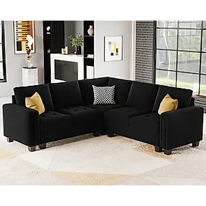 Belffin Velvet Modular Sectional Sofa Convertible Sectional Sofa Couch with Reversible Chaise L Shaped 4 Seater Corner Sofa Couch Black