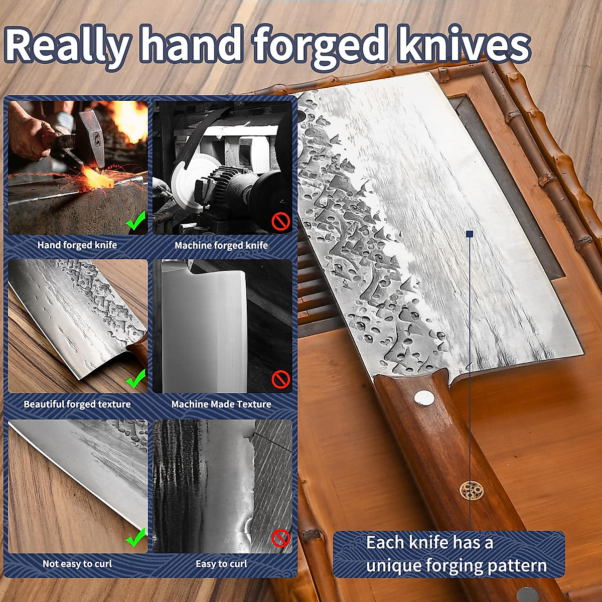 Professional Hand Forged Cleaver Knife Japanese 7 inch Kitchen Knives Super Sharp High Carbon Stainless Steel Chefs Knife Comfortable Cocobolo Wooden Handle with Gift Box