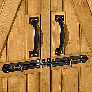 Outsunny Outdoor Storage Cabinet Wooden Garden Shed Utility Tool Organizer with Waterproof Asphalt Rood, Lockable Doors, 3 Tier Shelves for Lawn, Backyard, Natural