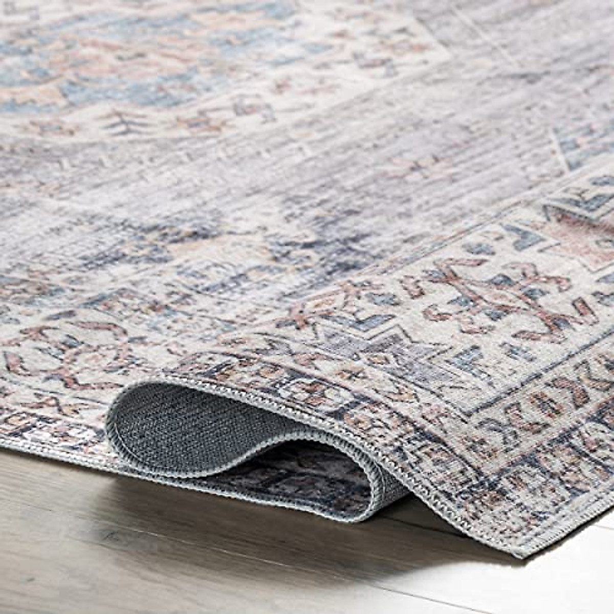 nuLOOM Drina Machine Washable Distressed Area Rug Blue 6' x 9'