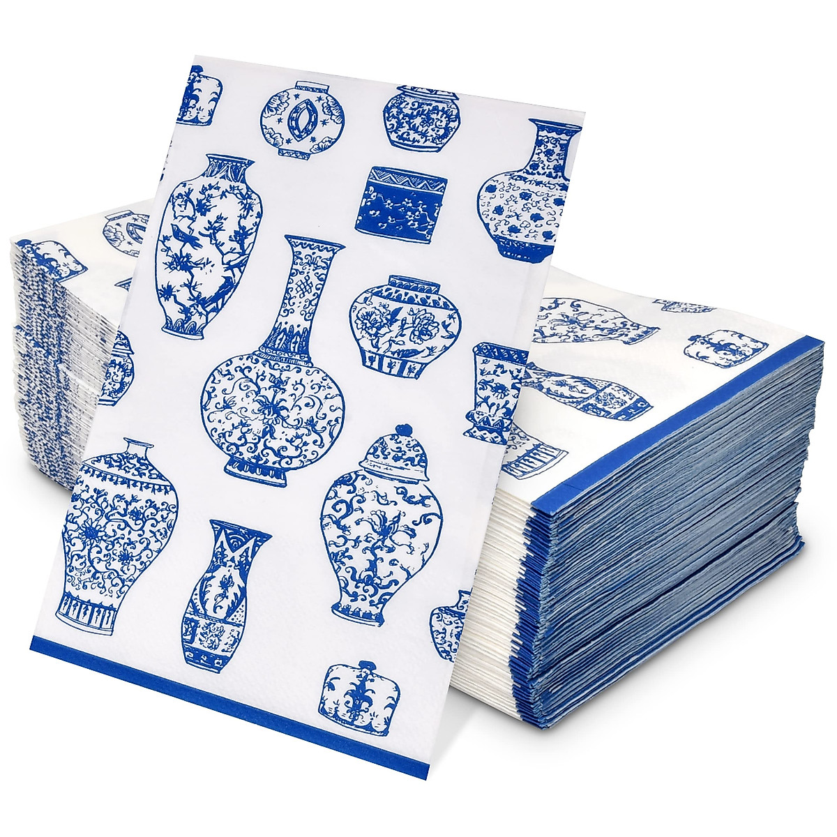 Gift Boutique 100 Blue Floral Vase Guest Napkins Decorative Hand Towels 3 Ply Disposable Paper Blue & White Vases & Urns Napkin for Bathroom Holiday Wedding Bridal Shower Birthday Dinner Party Towel