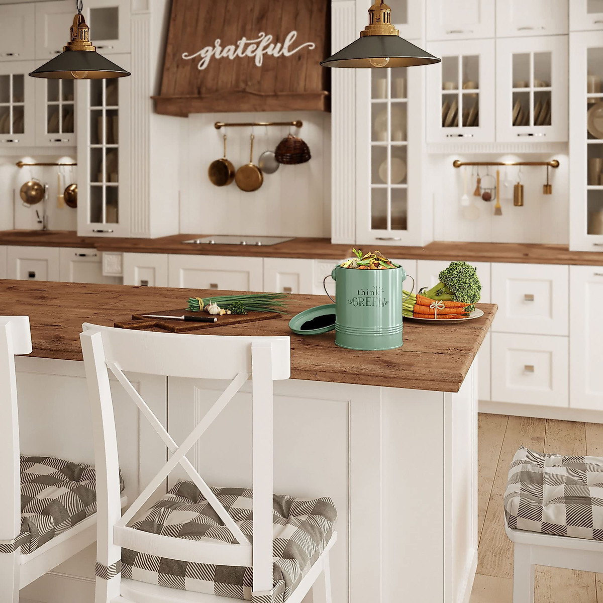 Barnyard Designs Kitchen Compost Bin Kitchen Counter Indoor Compost Bin, Countertop Compost Bin with Lid, Composting Bin Food Waste Composter Bin Cycler Bucket with Filter, 1.2 Gallon 7”x9.5”, Mint