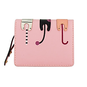 Valentoria® Birthday Gifts for Women's Mini Faux Leather Bifold 3 Cat Design Clutch Wallet (Pink)