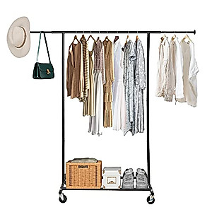 Fishat Freestanding Heavy Duty Metal Clothing Garment Rack Hanging Clothes on Lockable Wheels Mobile for Coats Dresses, Dorm Bedroom Home Balcony, Rolling Organizer Simple Standard Rod Portable, Black