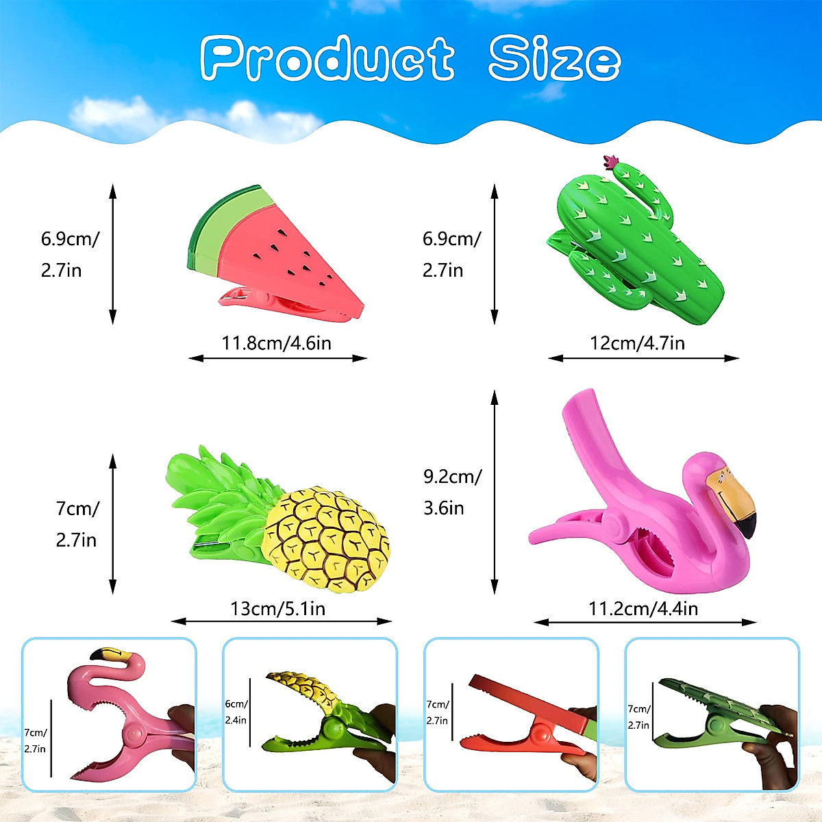 8 Pcs Beach Towel Clips for Beach Chairs,Decorative Beach Chair Clips for Chairs Plastic Windproof,Beach Towel Holder Funny Decorative Clothespins for Patio and Holiday Poo