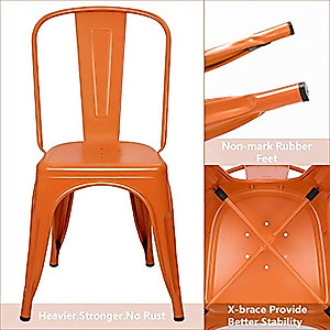 Furmax Metal Chairs Indoor/Outdoor Use Stackable Chic Dining Bistro Cafe Side Chairs Set of 4 (Orange)